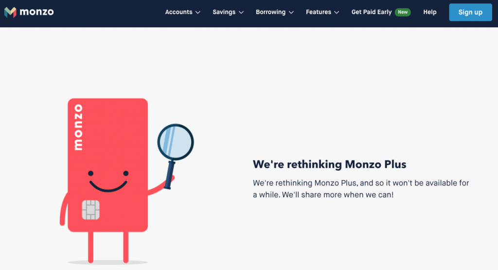 Monzo is now minus the Plus
